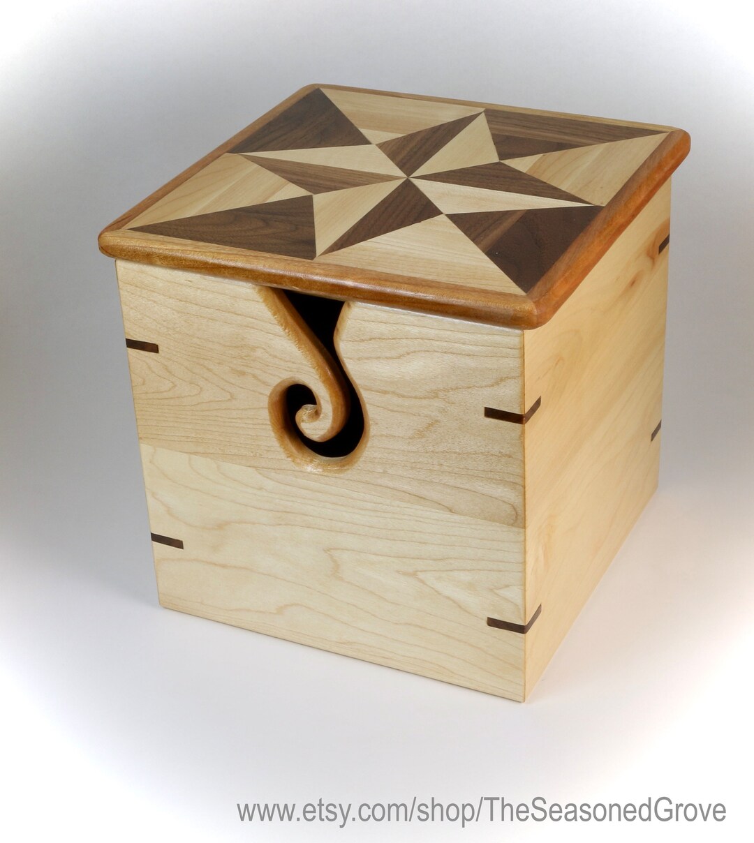 Wood Yarn Box With a Top Lid. Four Point Star Quilt Block - Etsy