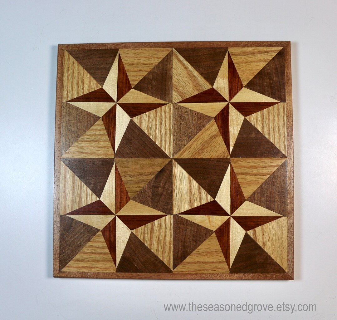 Barn Quilt Art. Handmade Parquet Wood Barn Quilt Panel. Framed 4 Point ...