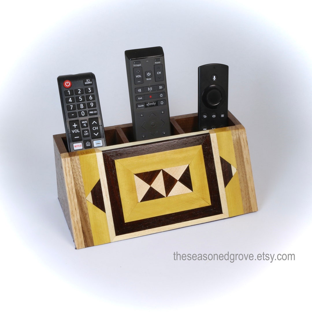 Wood TV Remote Control Holder for 3 Remotes. TV Remote Caddy ...