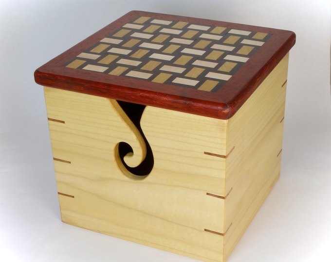 Wood Yarn Box With Top Lid, Wood Basketweave Pattern Marquetry Top ...