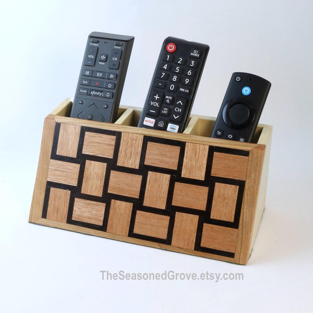 TV Remote Control Holder Caddy for 3 Remotes. Handcrafted of Wood Aspen ...