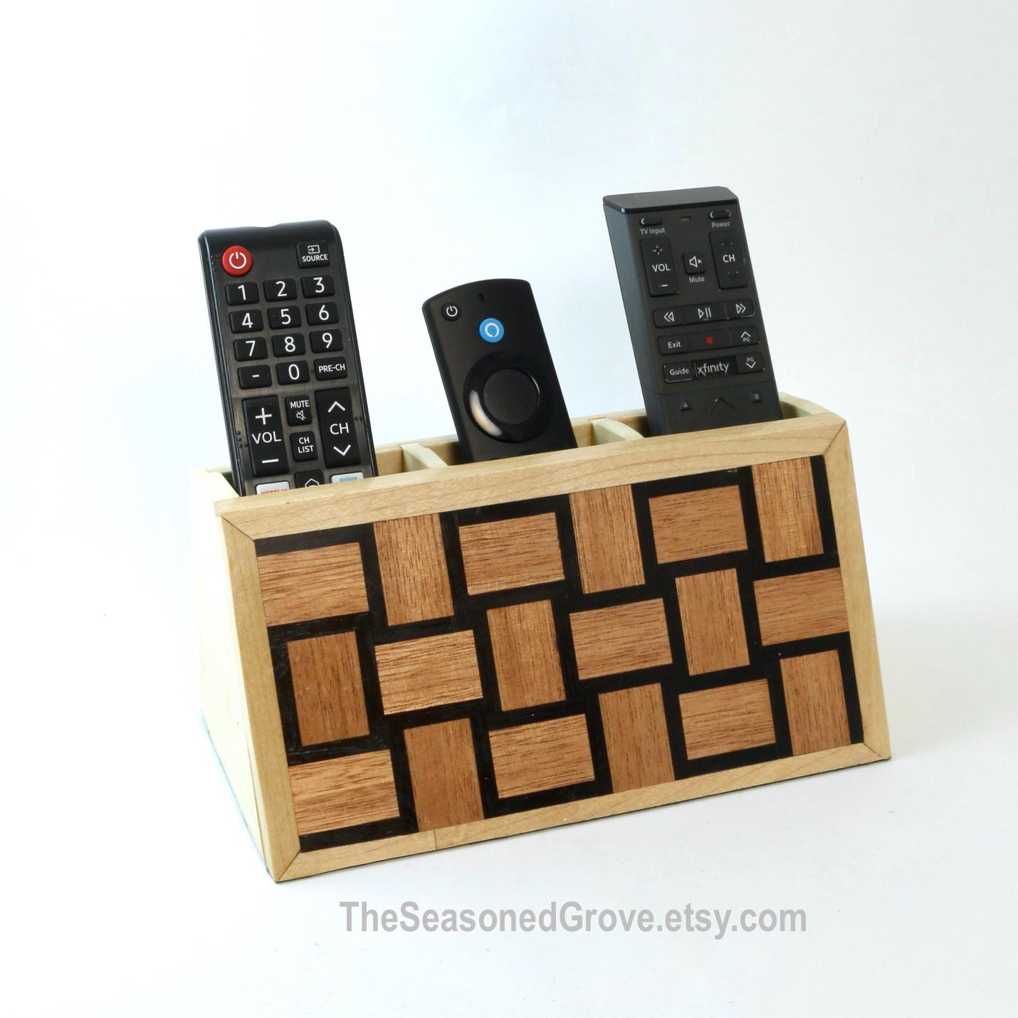 Handmade Wood Remote Control Organizer - Decorative Wood Caddy for TV ...