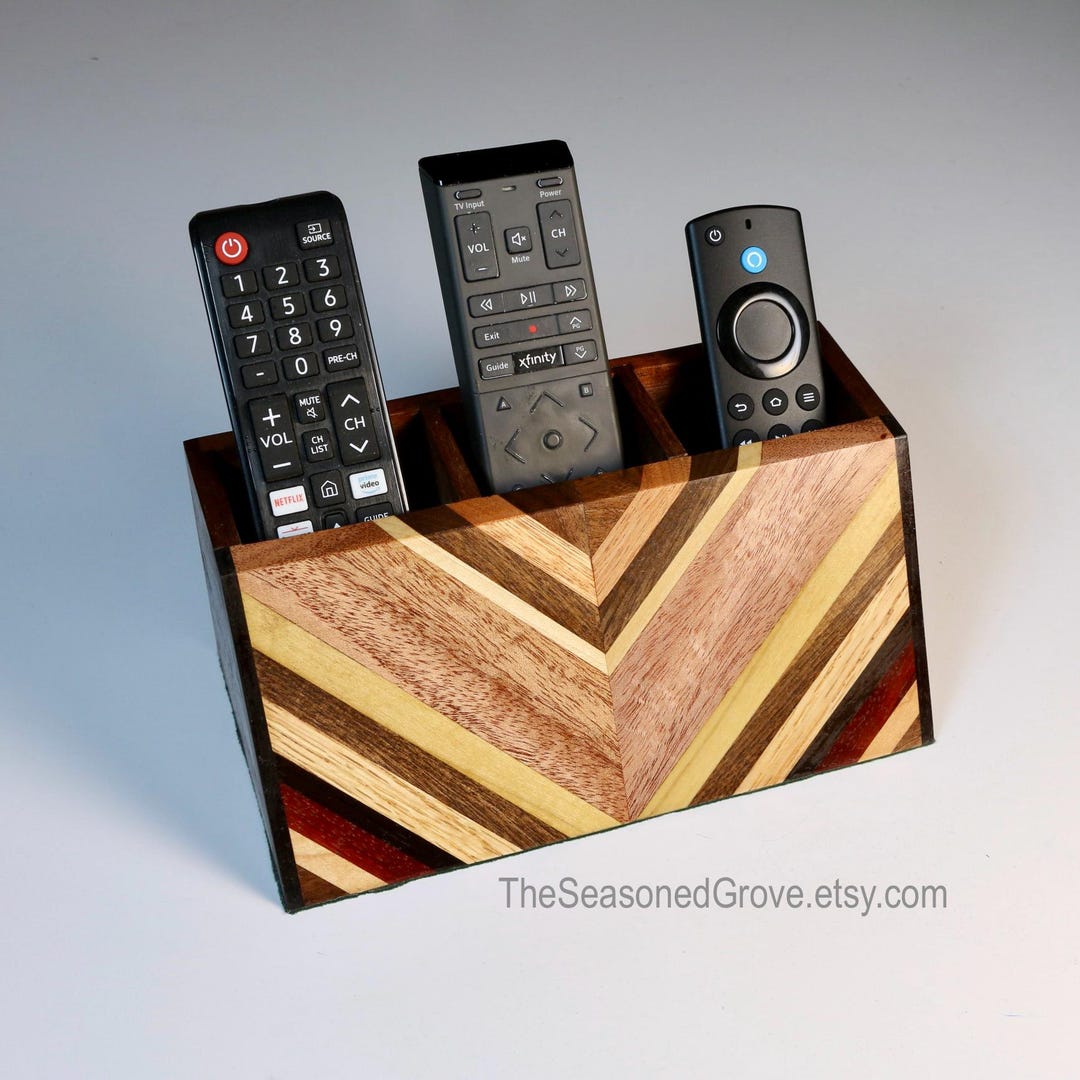 Wood TV Remote Control Holder, Handcrafted. TV Remote Caddy for 3 ...