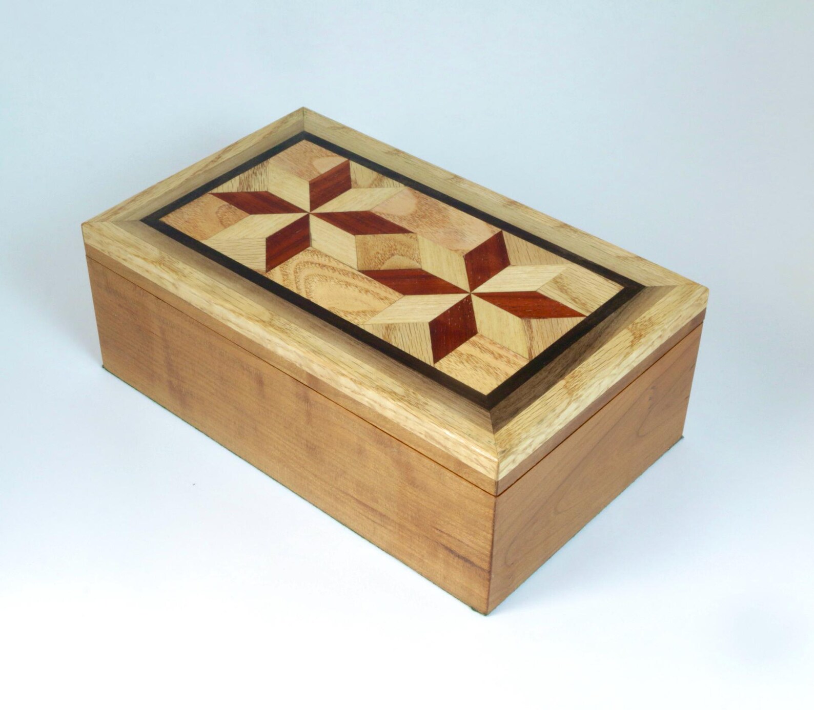 Handmade Cherry Wood Box With Twin 8 Point Quilting Star Marquetry on ...