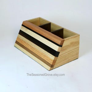 Wood TV Remote Control Holder, Handcrafted Butcher Block Stripes, TV ...