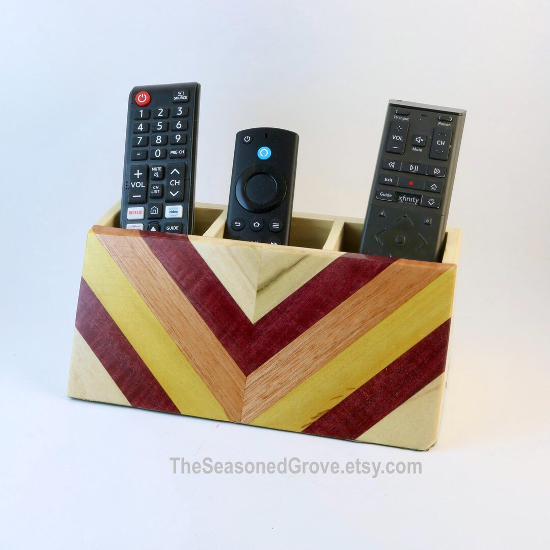 Wood TV Remote Control Holder, TV Remote Caddy for 3 Remotes ...