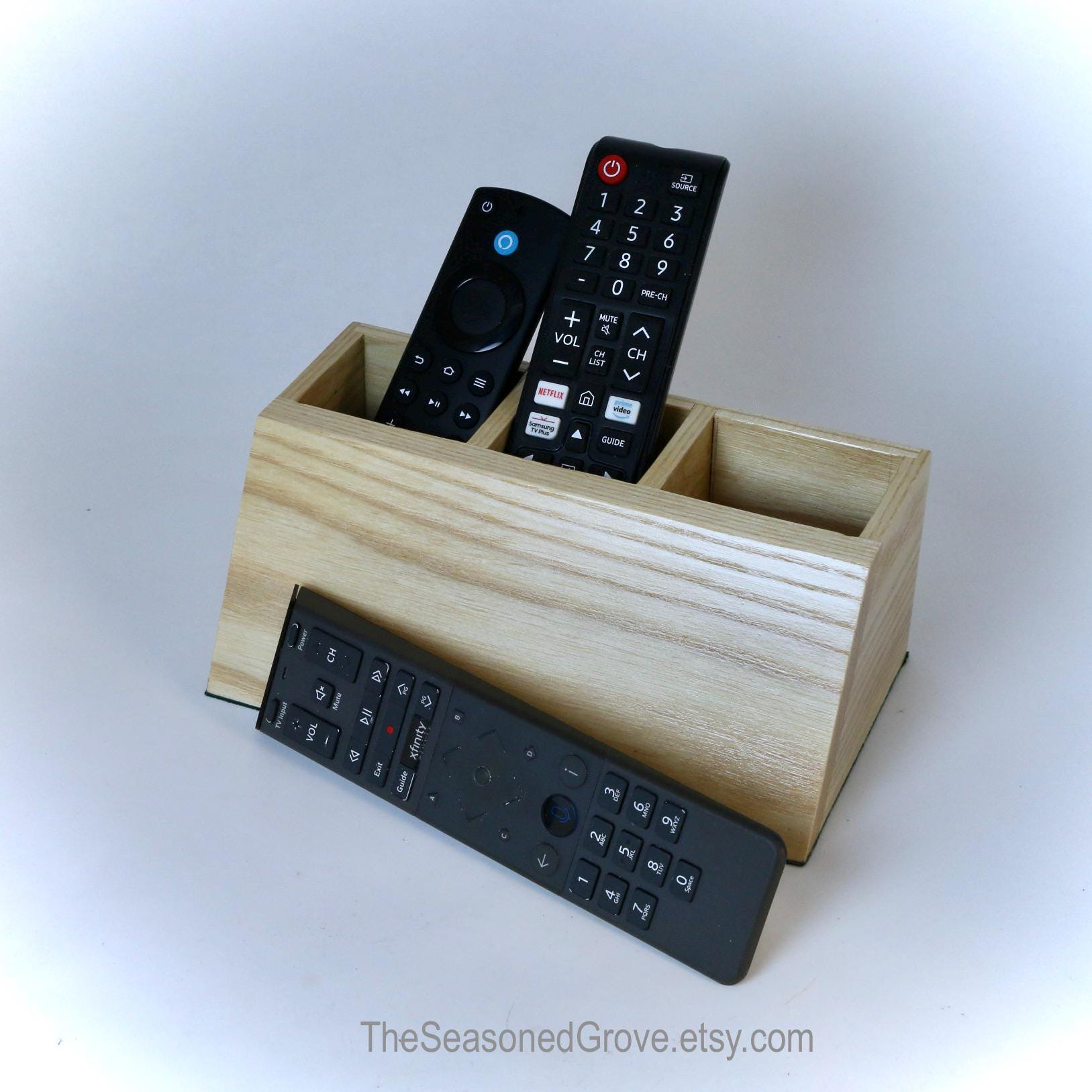 Handmade Wood TV Remote Control Caddy to Hold 3 Remotes. Made of Ash ...