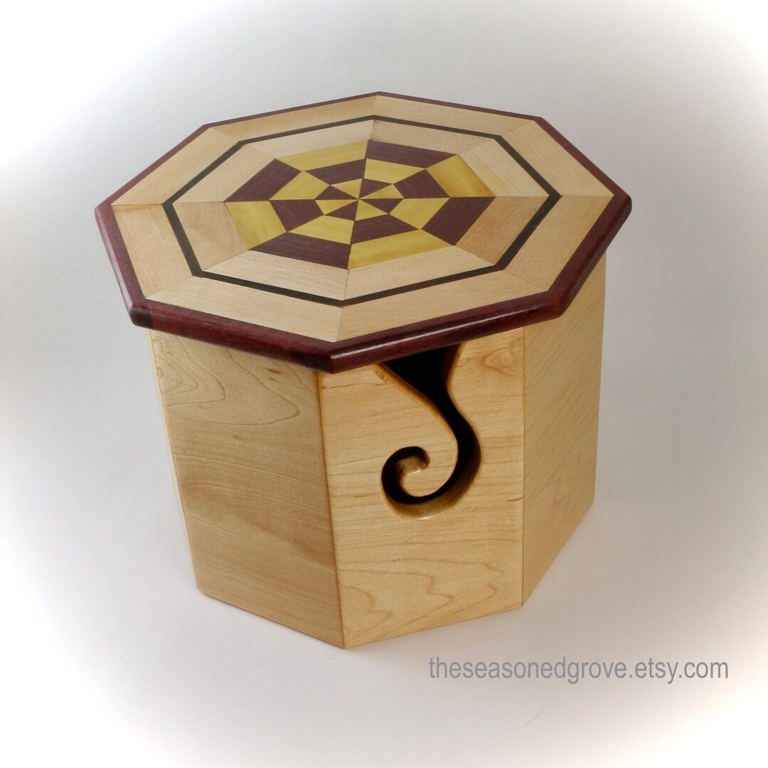 Wood Yarn Box With Top Lid. Octagon Box, Covered Yarn Holder. Wood ...