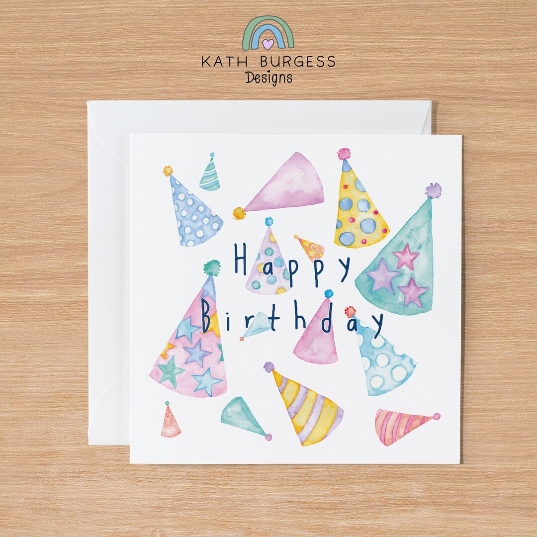 Party Hats Birthday Card Greetings Cards Luxury Card - Etsy