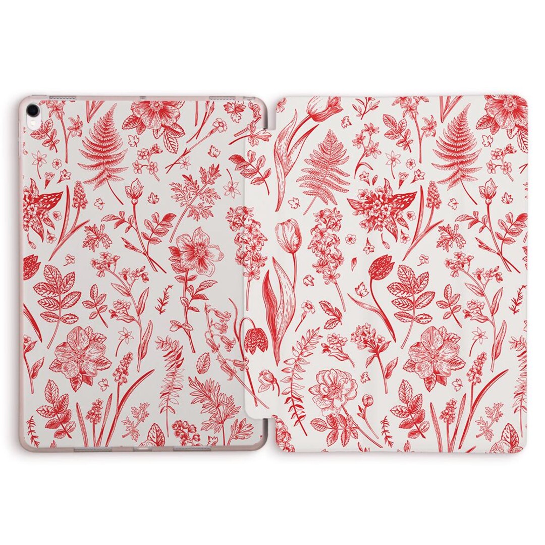 IPad Case Red Flowers Aesthetic Toile iPad Air 11 13 iPad 10th 9th Pro ...