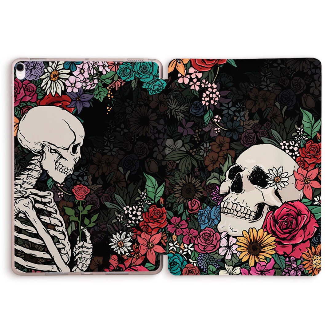 IPad Case Gothic Skull Skeleton Flowers iPad Air 5 iPad 10th 9th iPad ...