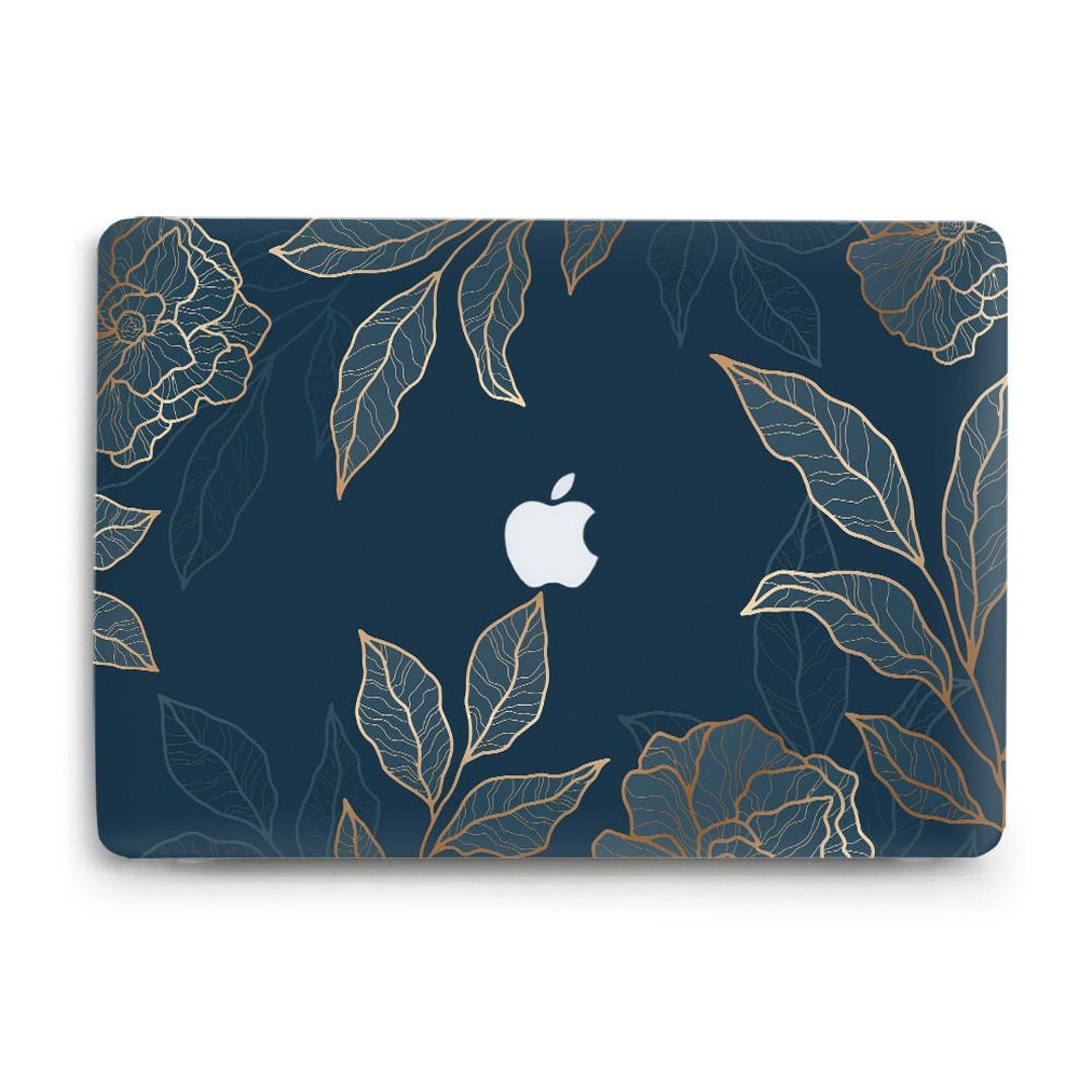 MacBook Case Aesthetic Blue Gold Floral Case for MacBook Air - Etsy