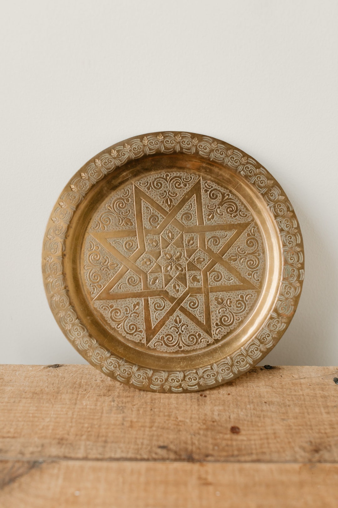 Vintage Solid Brass Islamic Octagon Star Art Tray | Circle | Plate ...