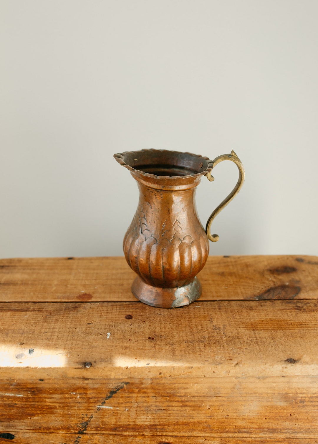 Egyptian Style Copper Metal and Brass Handled Pitcher | Handmade Etched ...