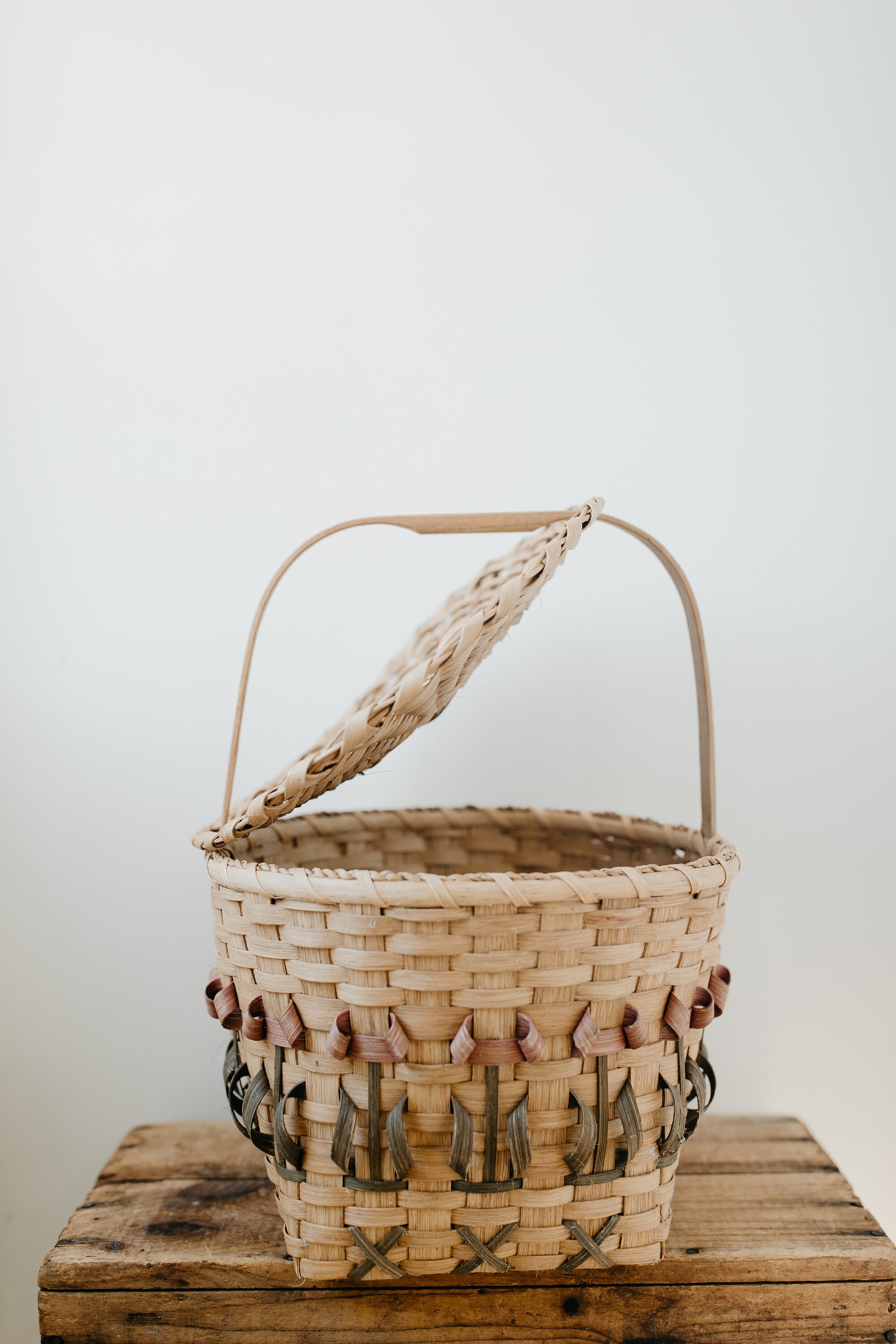 Round Basket With Lid Handle Summer Picnic Basket Flower - Etsy