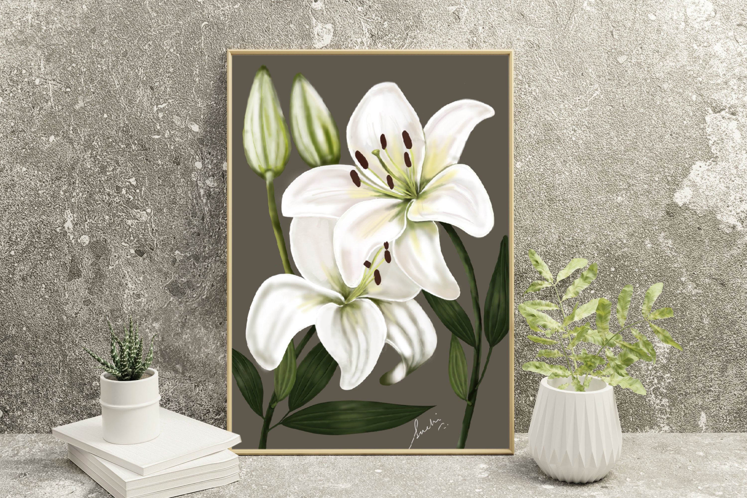 Lily Wall Art | White Lily Poster | Lily Print for Bedroom | Living ...