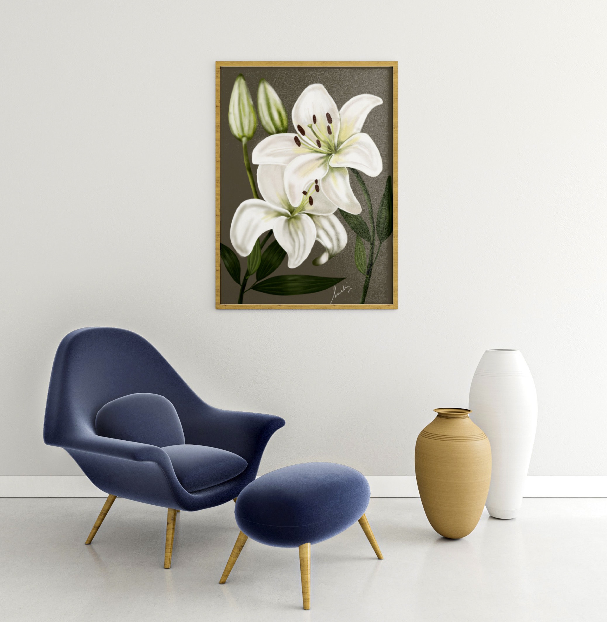 Lily Wall Art | White Lily Poster | Lily Print for Bedroom | Living ...