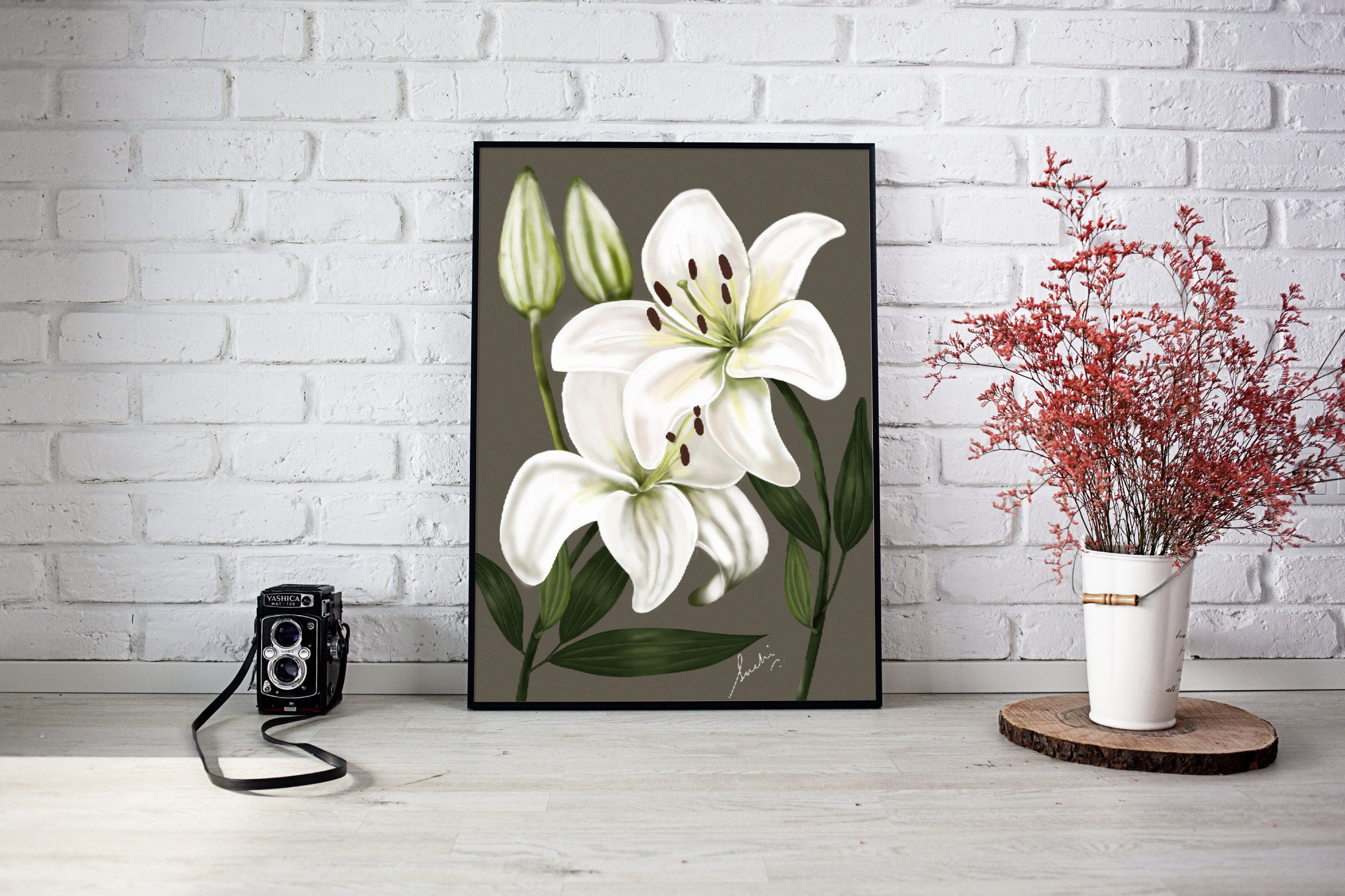 Lily Wall Art White Lily Poster Lily Print for Bedroom Living Room Art ...