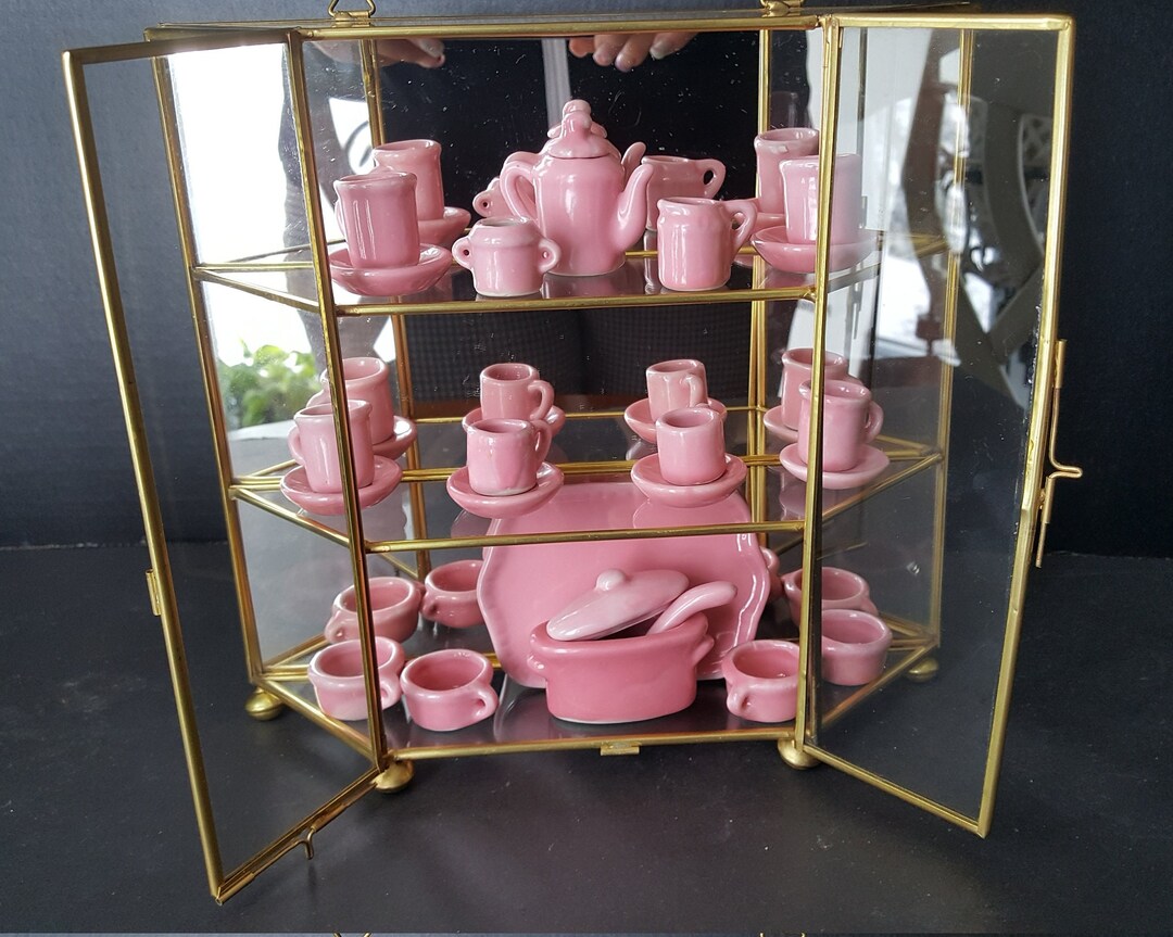 Vintage Display Cabinet/brass Miniature Tableware, Wall Decor (33pcs ...