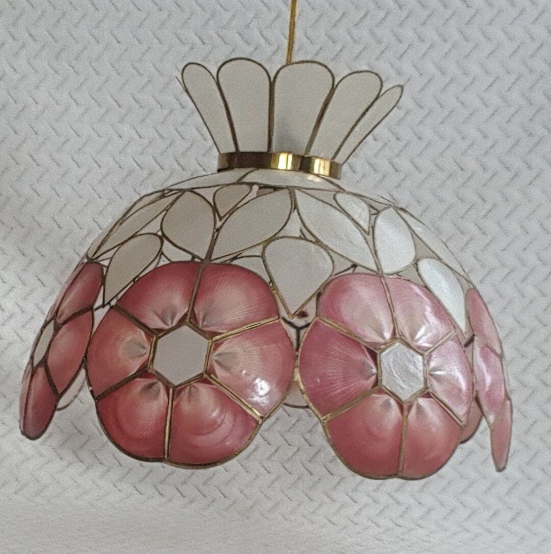 Vintage Capiz Shell Pendant Light With Floral Pattern - Etsy