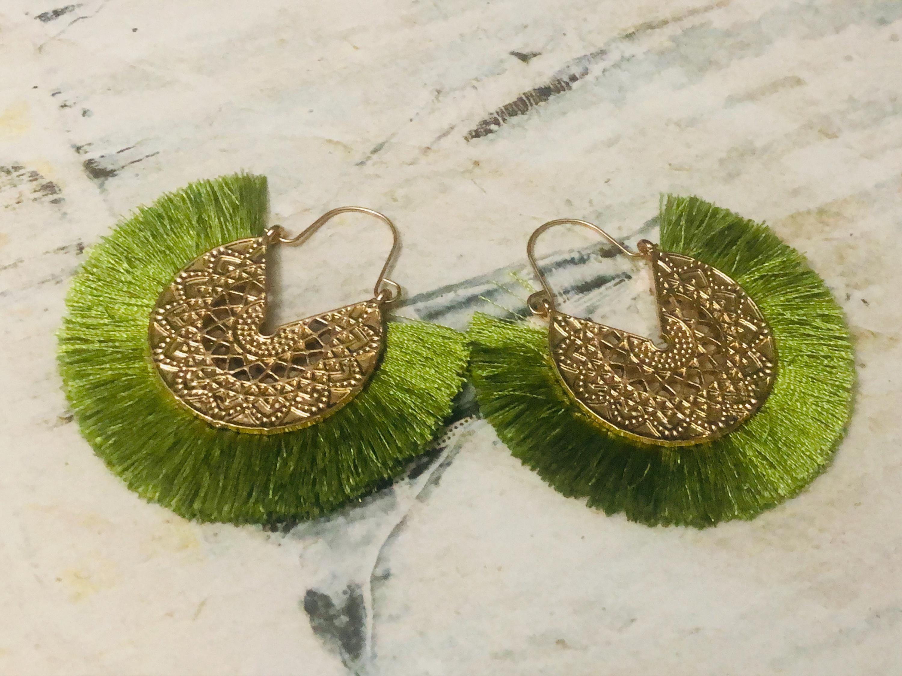 Handmade Silk Thread Tassel Earrings – Boho Chic Gold Tone Accents - Etsy