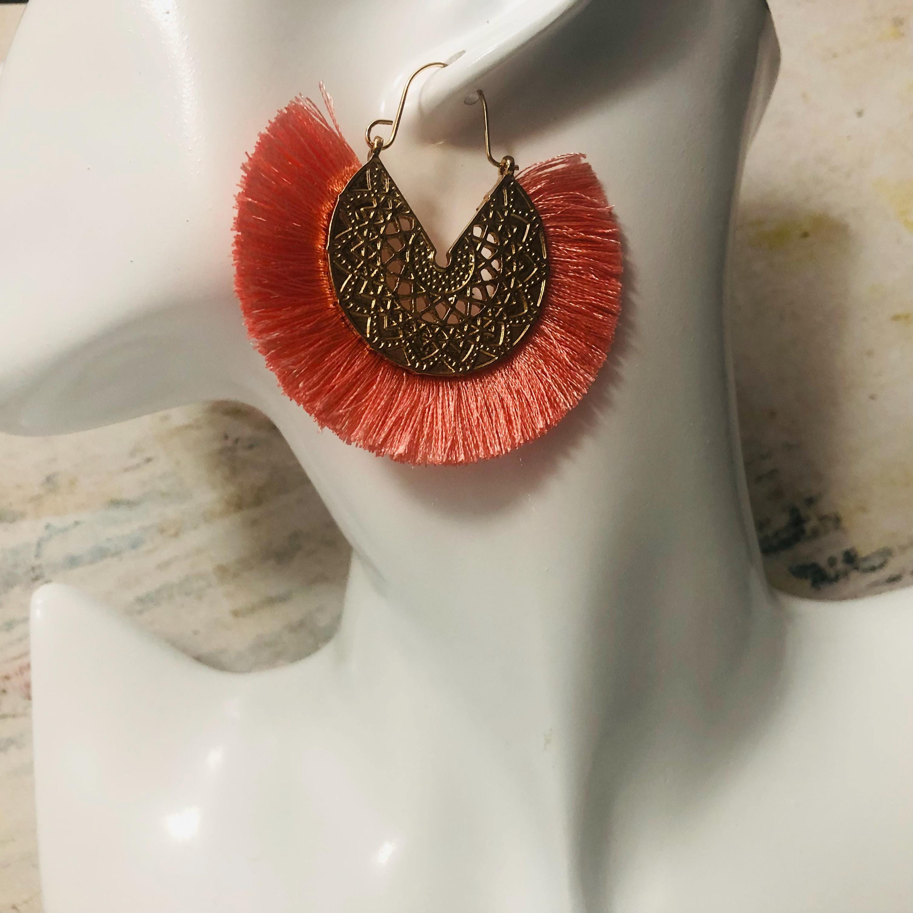 Handmade Silk Thread Tassel Earrings – Boho Chic Gold Tone Accents - Etsy