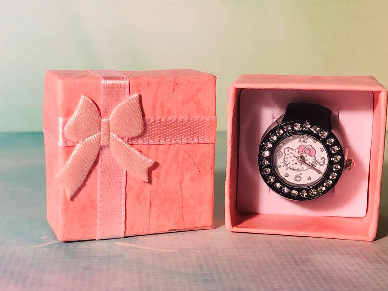 Watch Ring - Cat Face With Bow and Rhinestones - Choose Your Color ...
