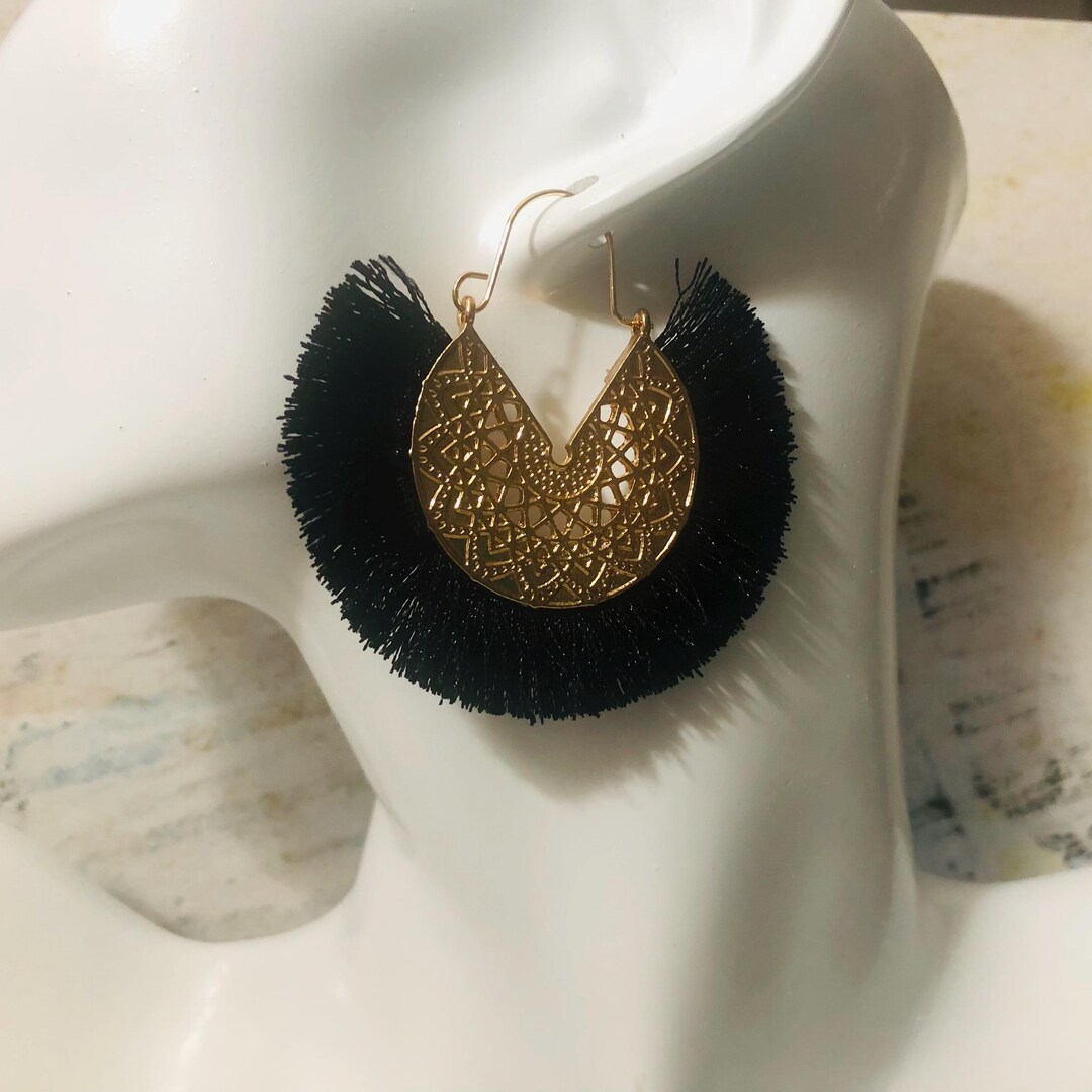 Handmade Silk Thread Tassel Earrings – Boho Chic, Gold Tone - Etsy