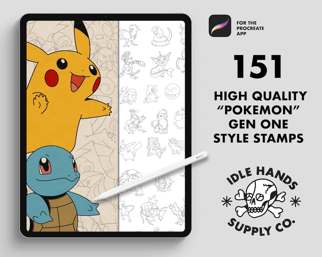151 Pokemon Procreate Stamps, Pikachu, Charizard, Eevee & More! First ...