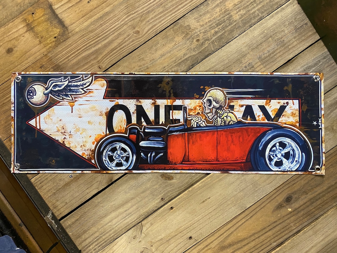 Banner Red Roadster One Way 1’x3’ Hixgarage - Etsy