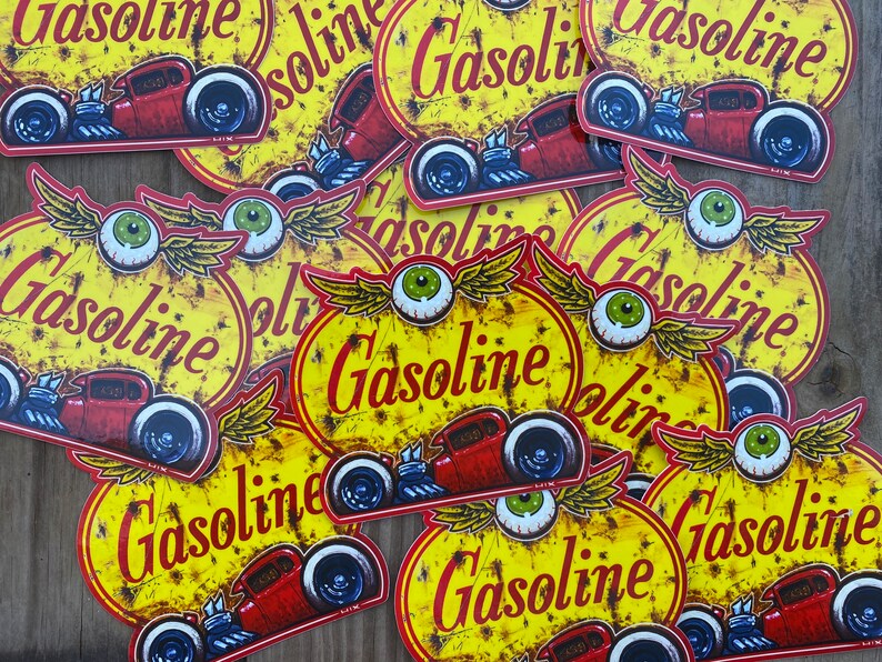 Gasoline Ratrod Red & Yellow Sticker Hixgarage Free US - Etsy