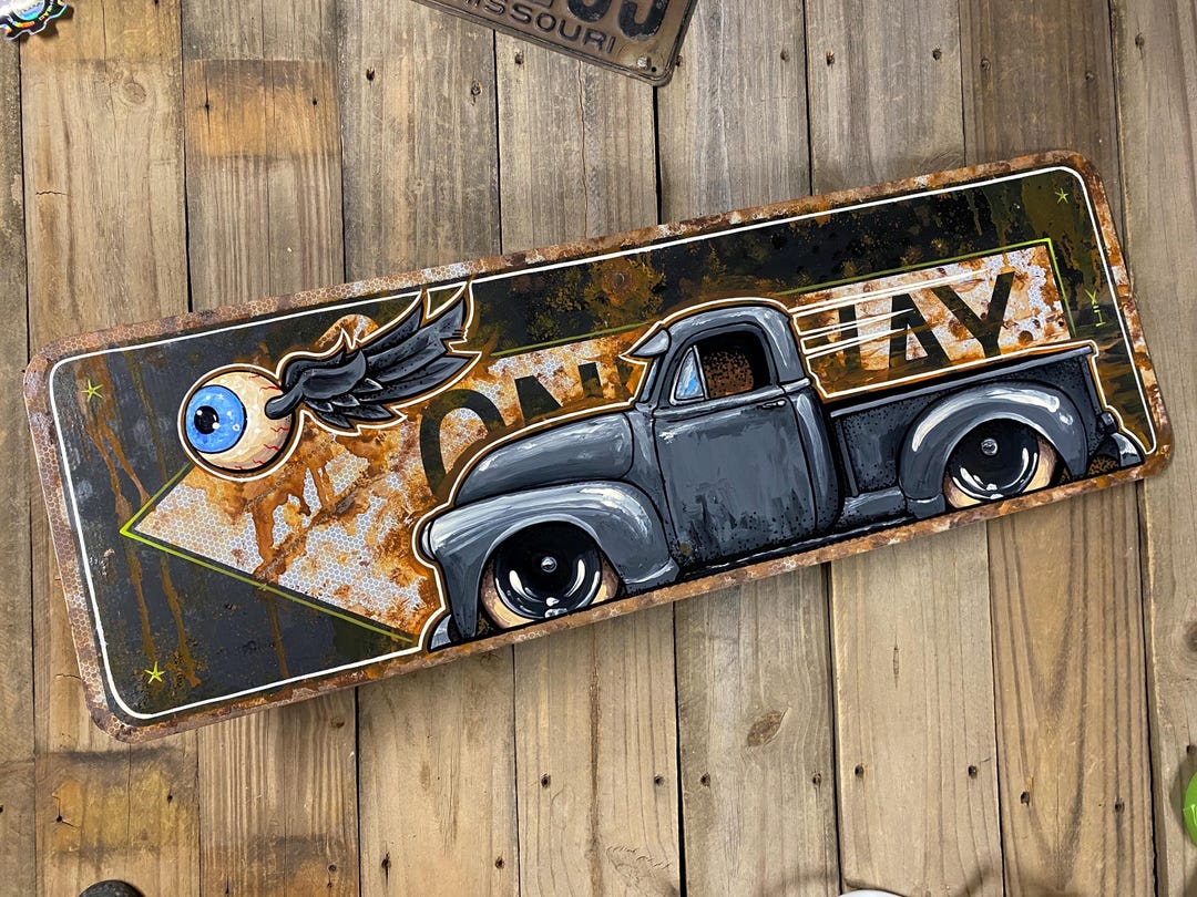 Original Hand Painted Gray Truck Oneway Sign 12x36 - Etsy