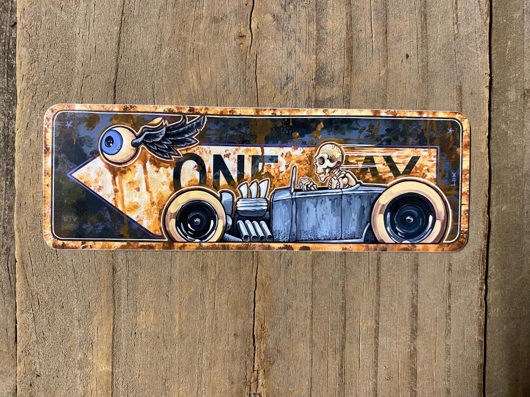 Decal - Gray Roadster Skull ONE WAY Vinyl Decal Glossy Sticker Original ...