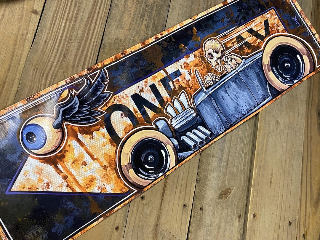 Banner ONE WAY Gray Roadster Skull 1’x3’ Hixgarage - Etsy