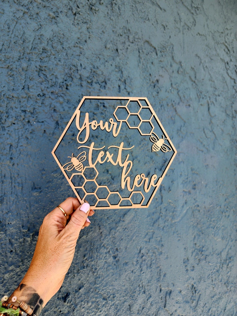 Personalized Hexagon Honeycomb Bee Sign: Custom Wooden Wall Hanging ...