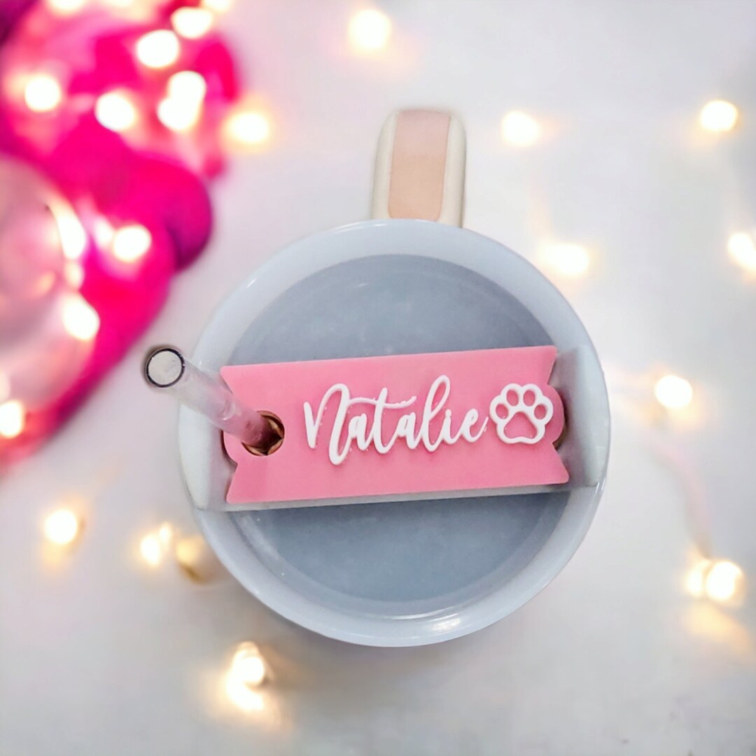 Custom Pink Name Tag for Cup Personalized Name Plate Topper - Etsy