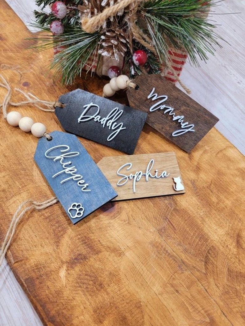 Custom Christmas Ornament Farmhouse Name Tags for Christmas - Etsy