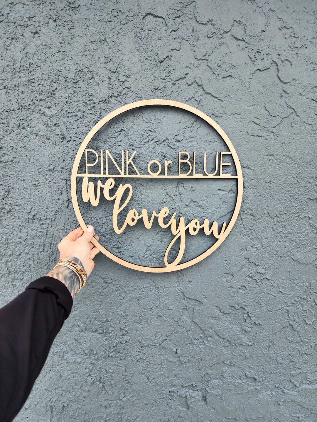 Pink or Blue We Love You Round Sign Gender Reveal Decorations Pregnancy ...