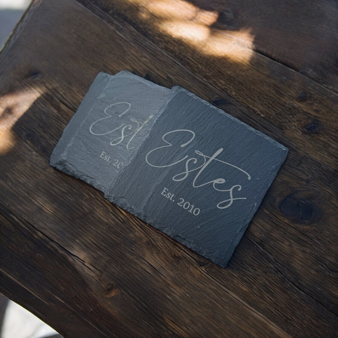 Custom Engraved Stone Coasters Square Slate Coasters Wedding Gift New ...