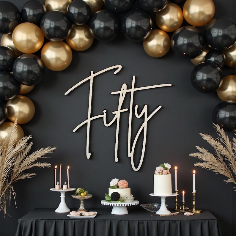 Fifty Sign: 50th Birthday Decor | Milestone Party Backdrop | Elegant ...
