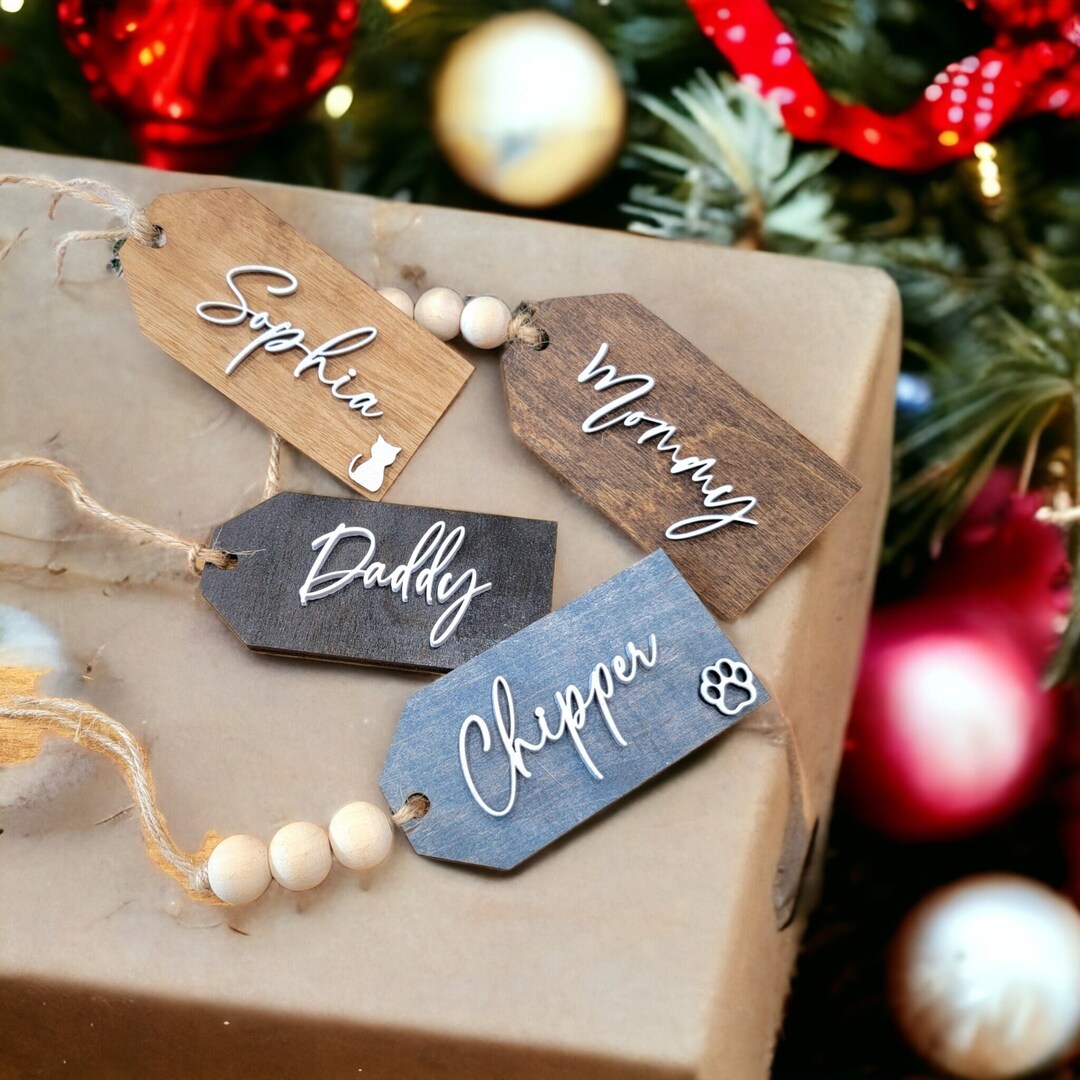 Personalized Christmas Tags Custom Stocking Name Tags Wooden Gift Tags ...