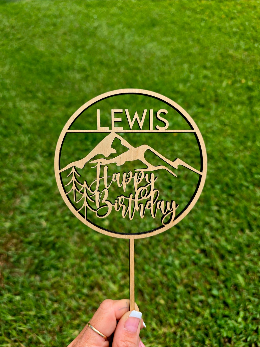 Custom Mountains and Trees Cake Topper Personalized Happy Birthday With ...