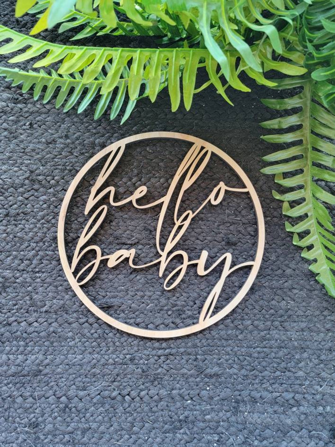 Hello Baby Circle Baby Shower Sign Babyshower Decorations Wooden Laser ...