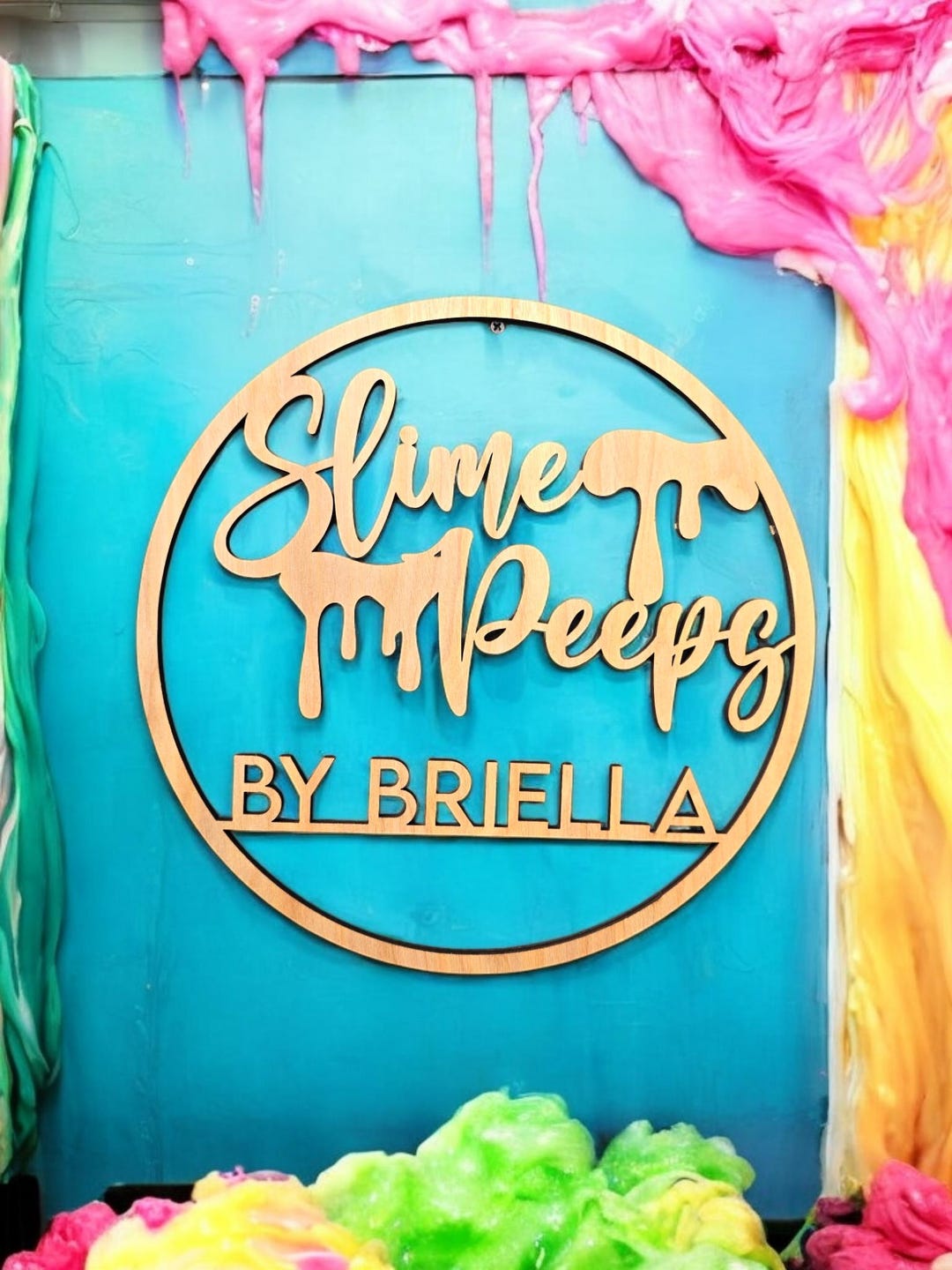 Slime Business Sign Kids Business Sign Round Wooden Logo Sign Custom ...