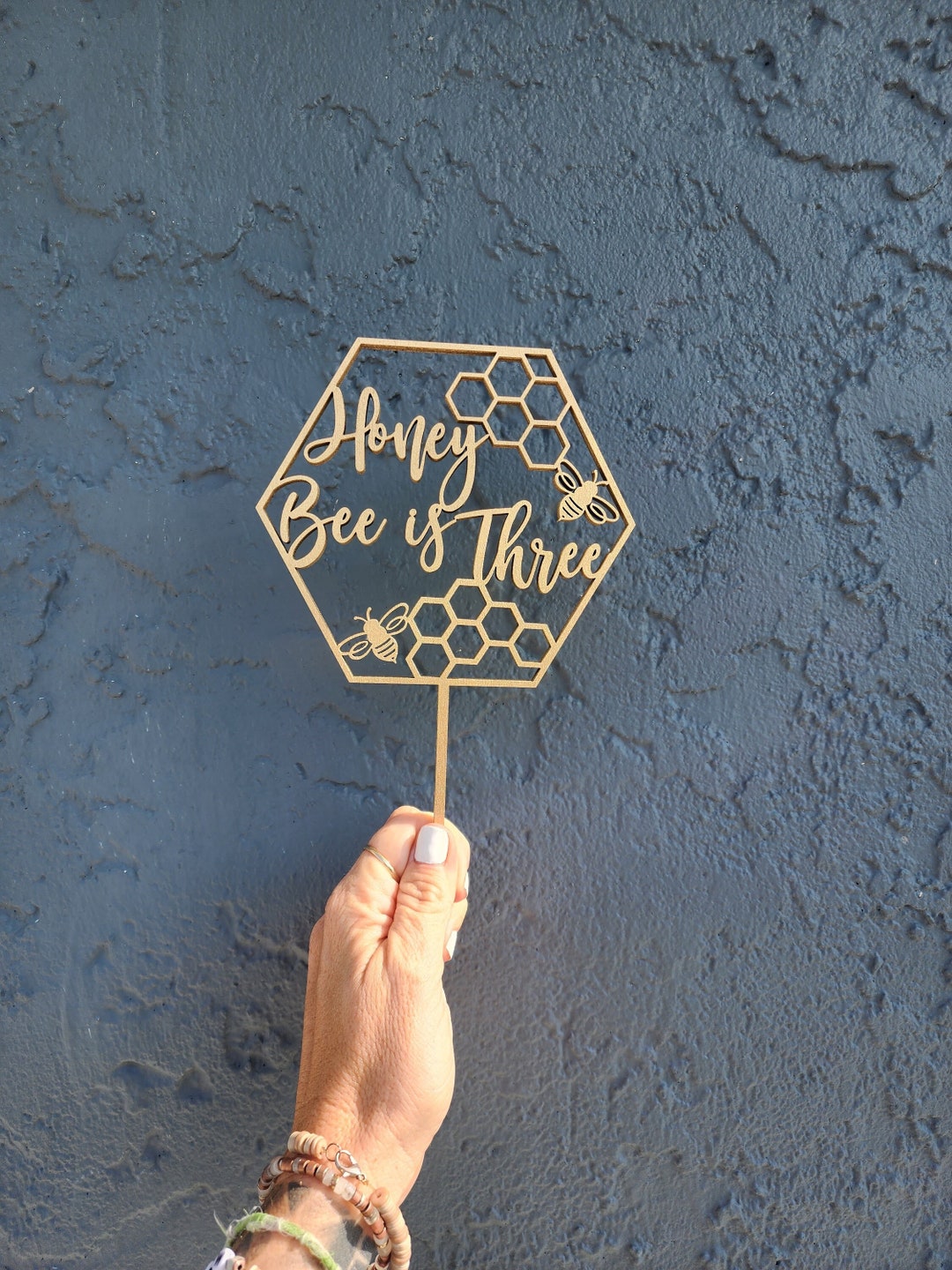 Honey Bee is Three Cake Topper Third Birthday Bee Cake Topper Honeycomb ...