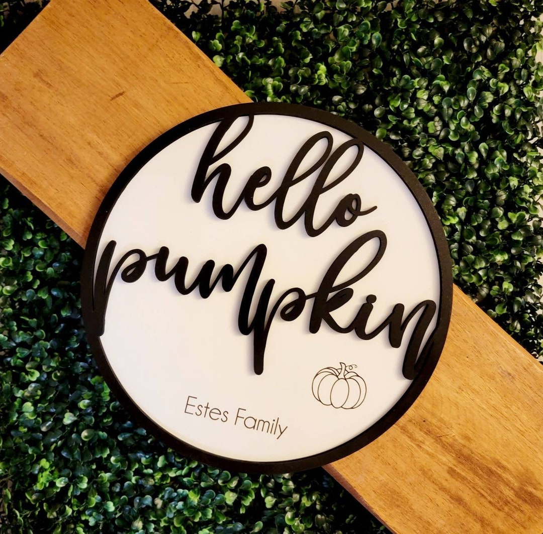 Personalized Hello Pumpkin Fall Sign Custom Fall Door Hanger Fall Porch ...