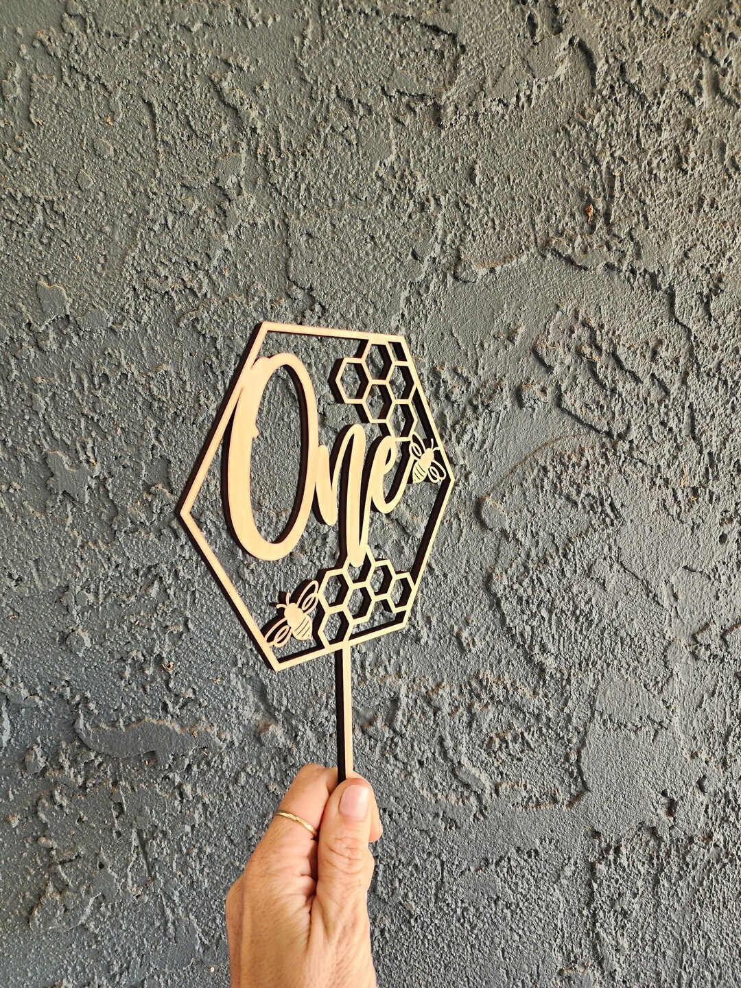 Custom Age Bee Cake Topper Personalized One Honeycomb Cake Topper Bee ...