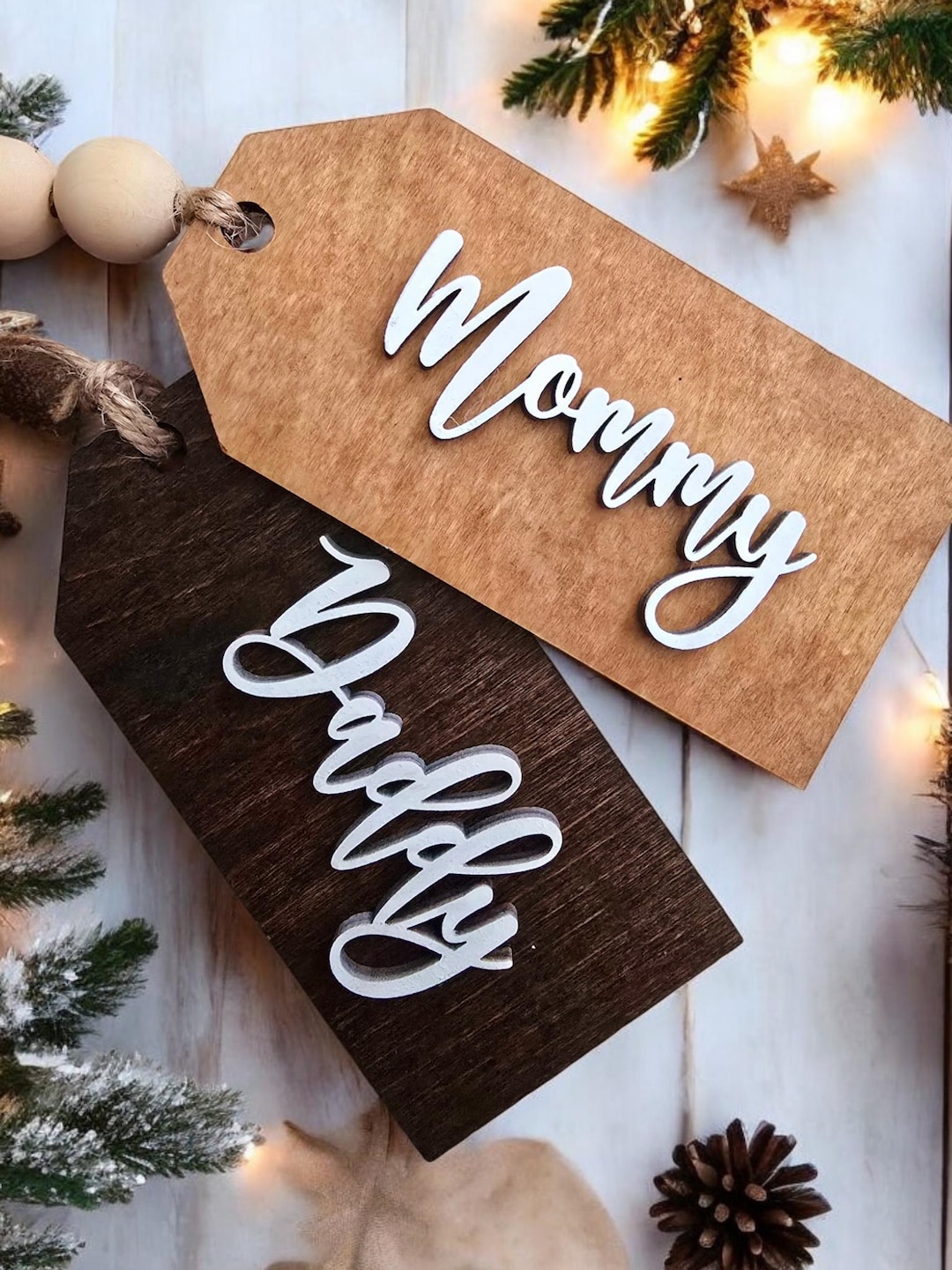 Personalized Wood Gift Tag Name Custom Christmas Holiday Tags Stocking ...