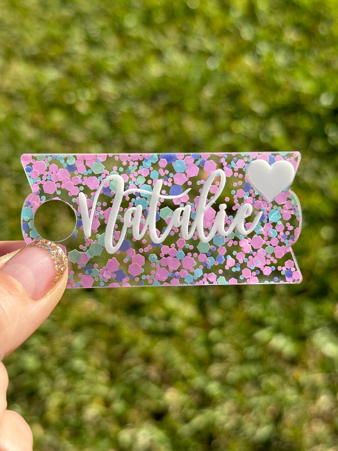 Custom Name Plate for Cup Pink and Blue Confetti Personalized Name Tag ...