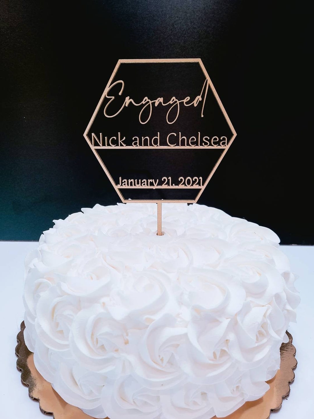 Engaged Cake Topper With Date We're Engaged Couples Names Cake Topper ...